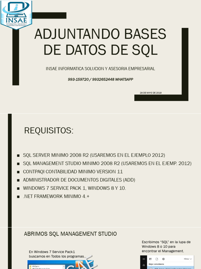 Adjuntando Bases de Datos de SQL | PDF | Servidor SQL de Microsoft | Archivo de computadora