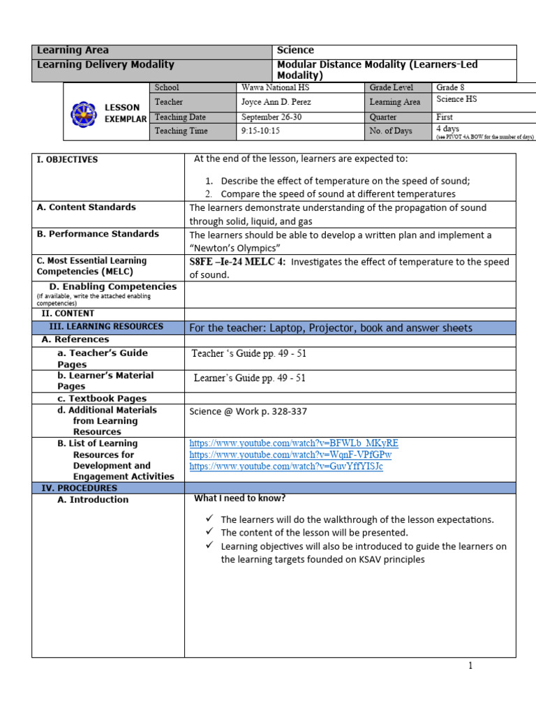 Lesson Exemplar in Science 8 Week 5 | PDF