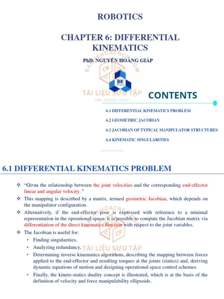 NHG Lecture Robotics 6 Differential Kinematics | PDF | Teaching Methods & Materials