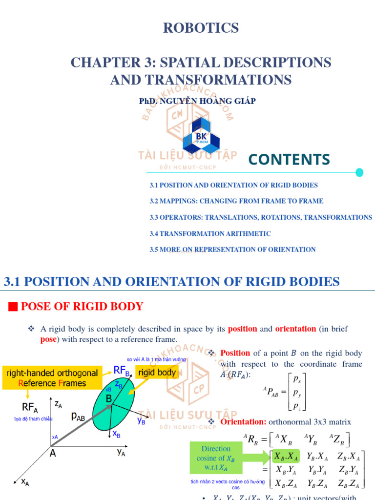 NHG Lecture Robotics 3 Transformations | PDF