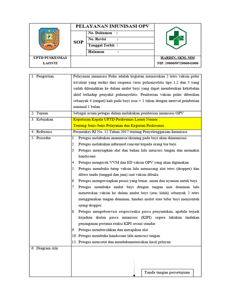 Sop Pelayanan Imunisasi Opv | PDF