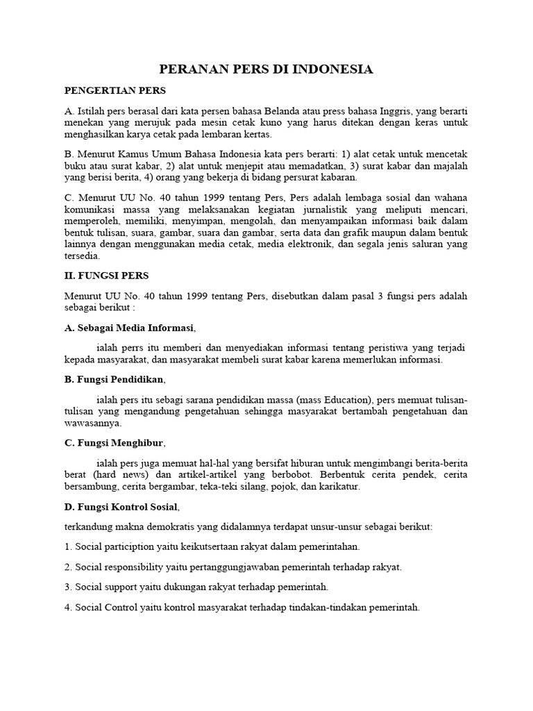 KD 26 Peranan Pers Di Indonesia | PDF