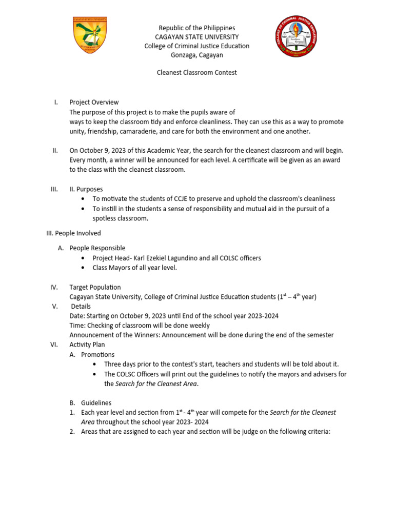 Cleanest Classroom Contest Guidelines | PDF