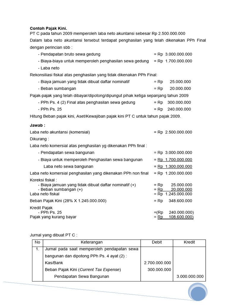 Beban Pajak Kini dan Rekonsiliasi 2009 | PDF | Bisnis | Pengelolaan ...