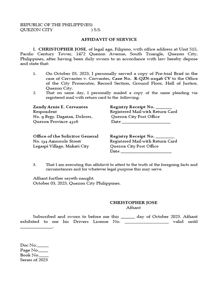Affidavit of Service for Cervantes Case | PDF