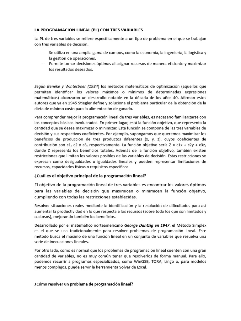 La Programacion Lineal | PDF | Programación lineal | Matemáticas Aplicadas