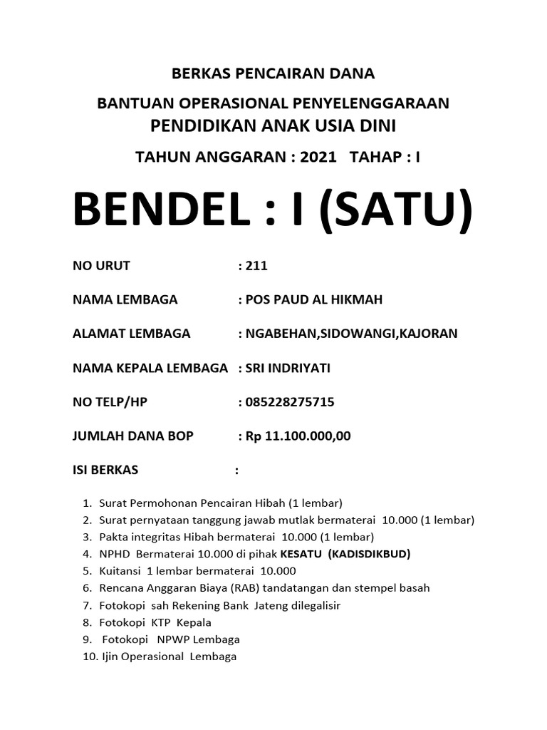 Cover Pencairan Bop Paud | PDF