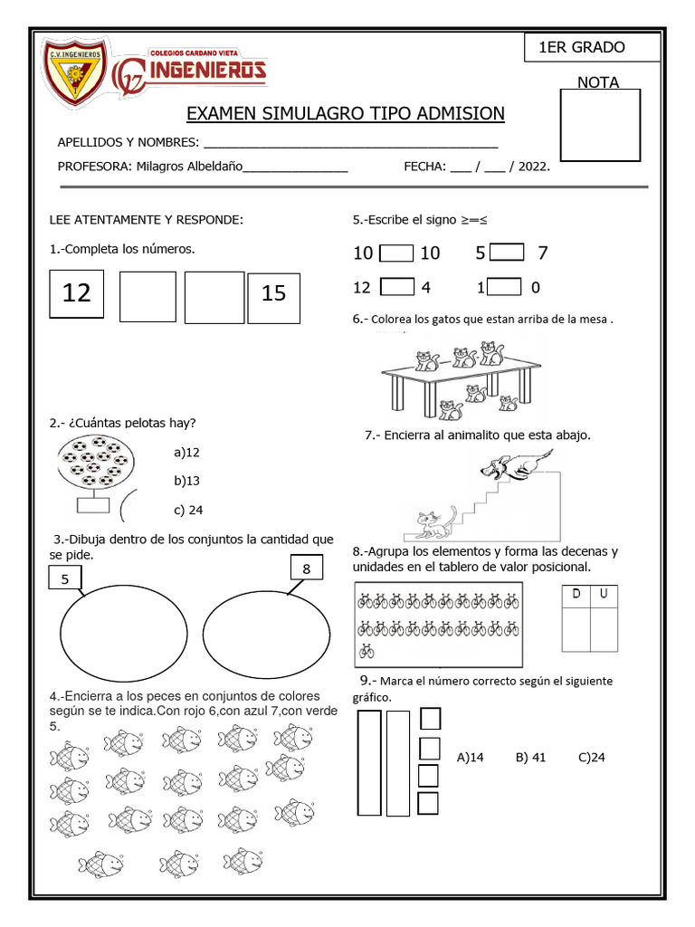 Examen Simulacro 1er Grado | PDF