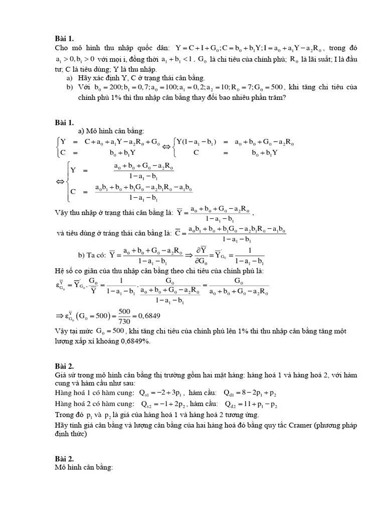 Bài Tập Ứng Dụng Hệ PTTT - Các MH Cân Bằng | PDF