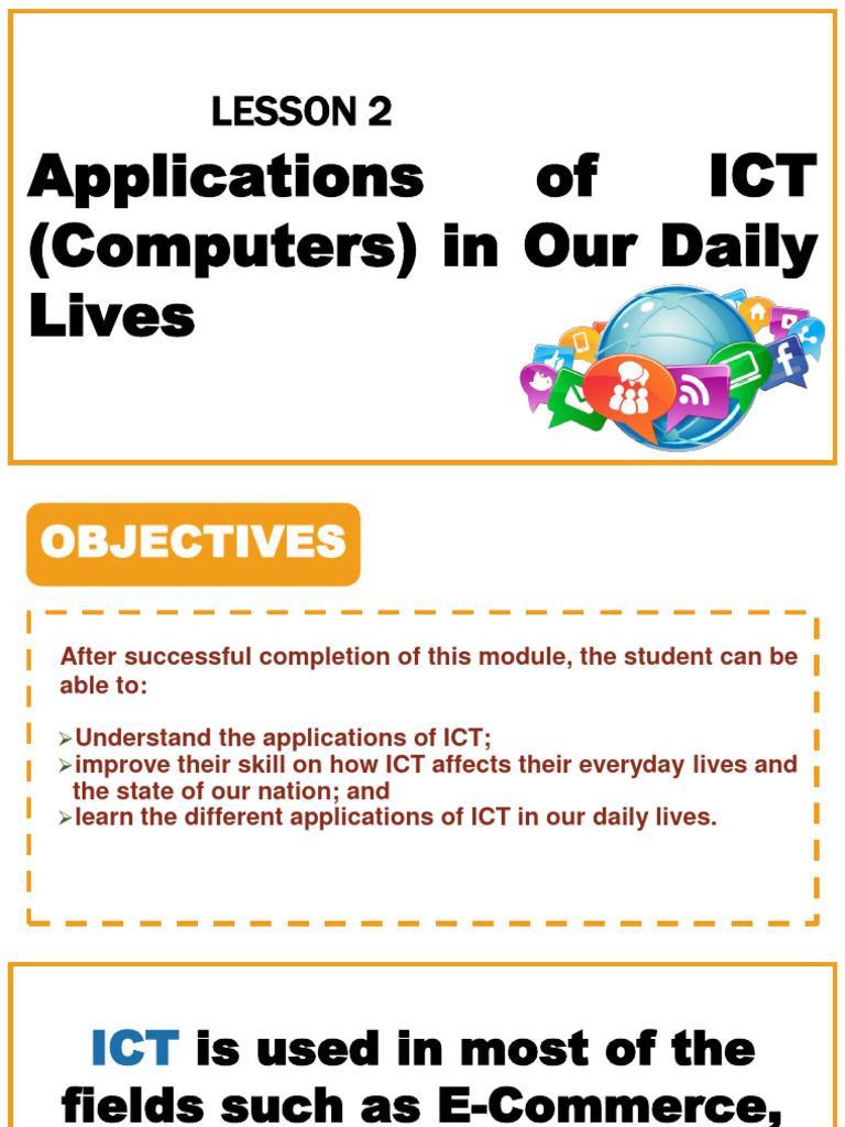 Lesson 2 Applications of ICT (Computers) in Our Daily Lives | PDF ...