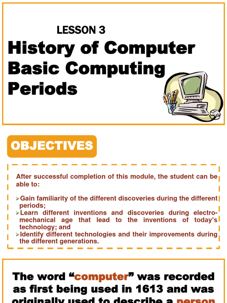Lesson 3 History Of Computer Basic Computing Periods Pdf