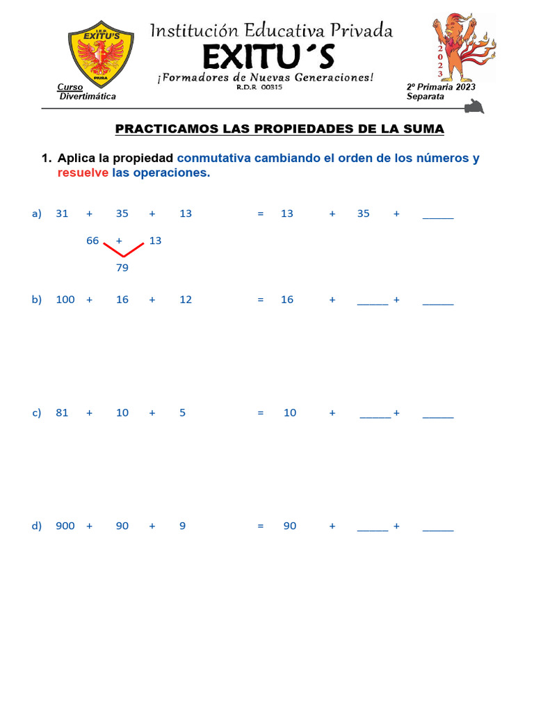 Practicamos Las Propiedades de La Suma | PDF