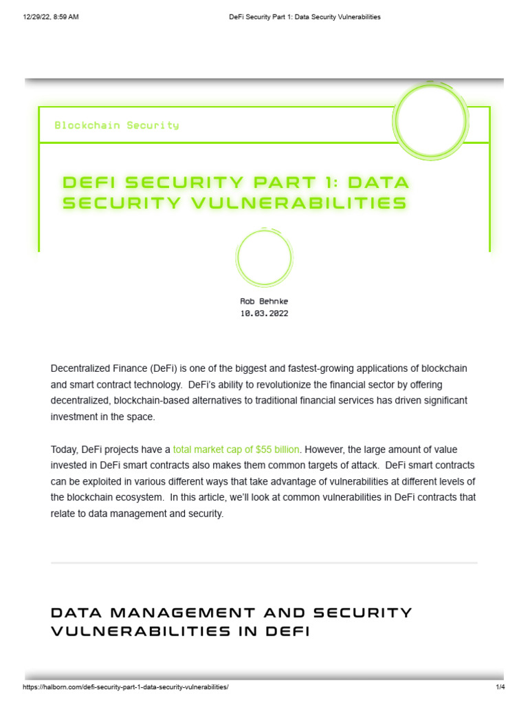 DeFi Security Part 1 - Data Security Vulnerabilities | PDF