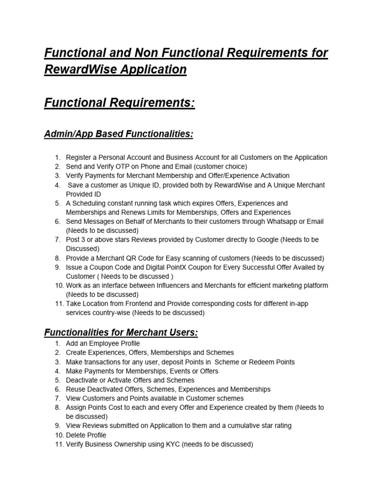 Functional and Non Functional Requirements For RewardWise Application ...