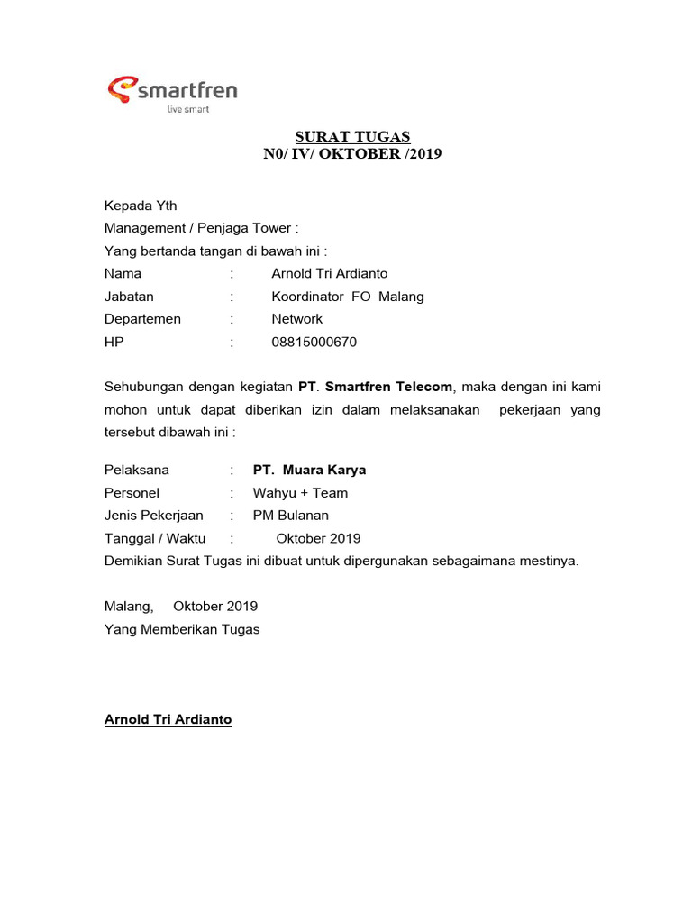 SURAT TUGAS Smartfren | PDF