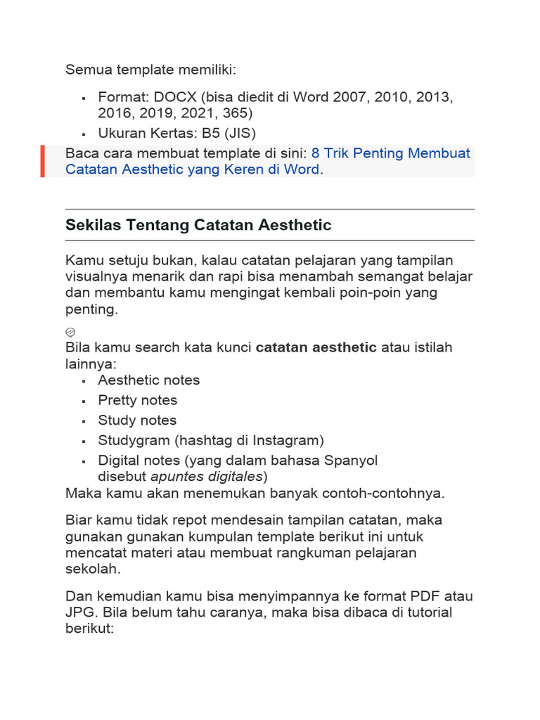 Template Catatan Aesthetic Word | PDF | Bisnis