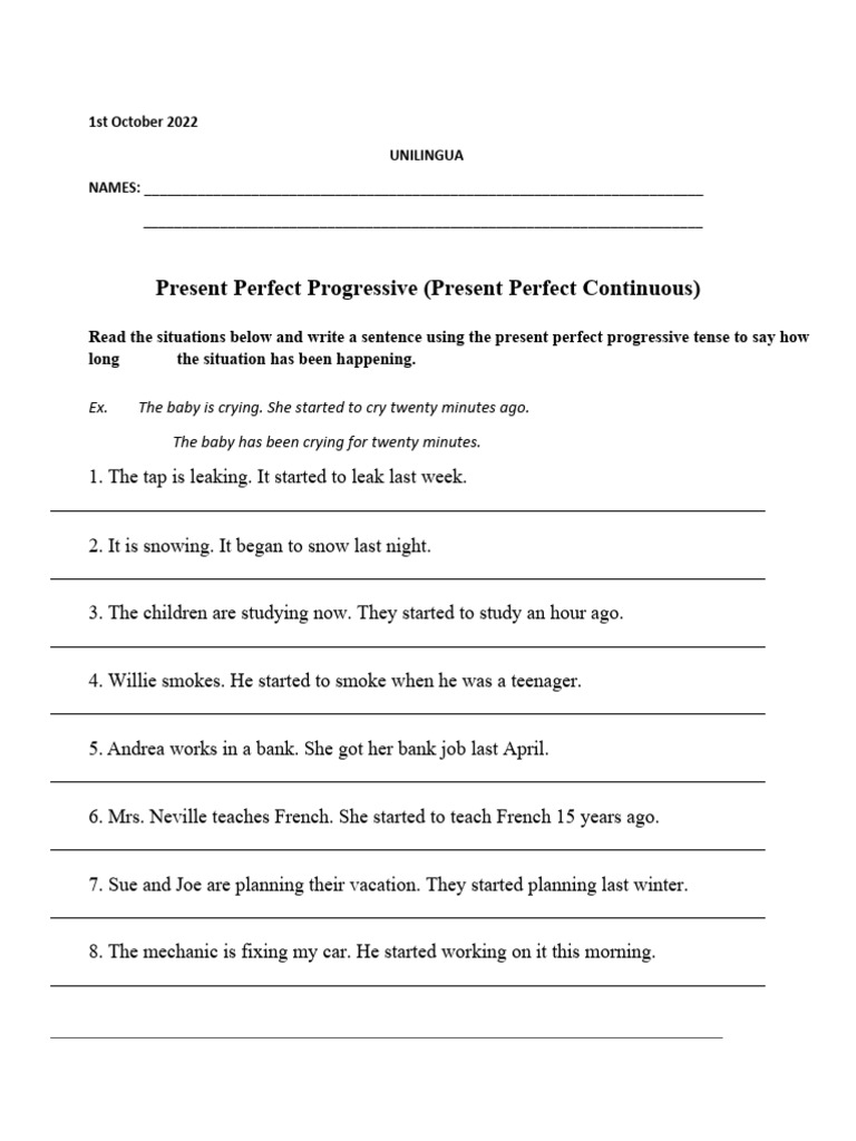 Present Perfect Progressive Worksheet | PDF