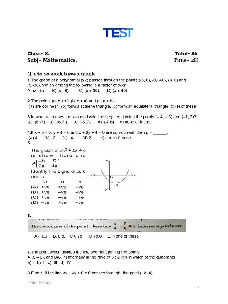 Class 10 Test Polynomial | PDF Class 10 Test Polynomial | PDF