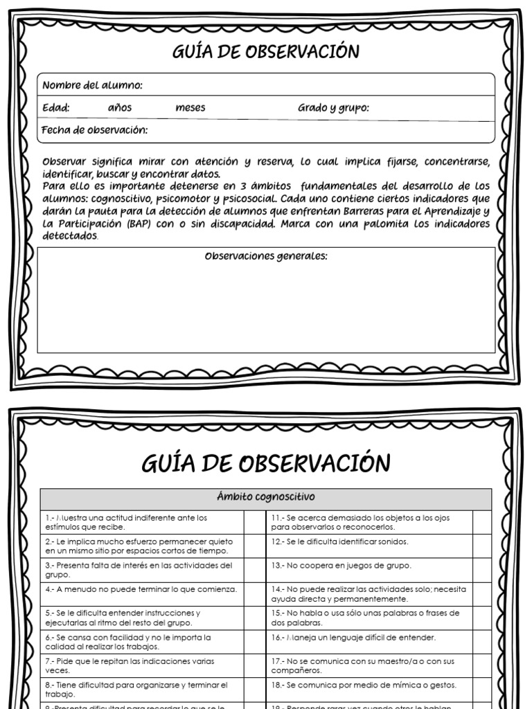 Guía de Observación Preescolar. | PDF