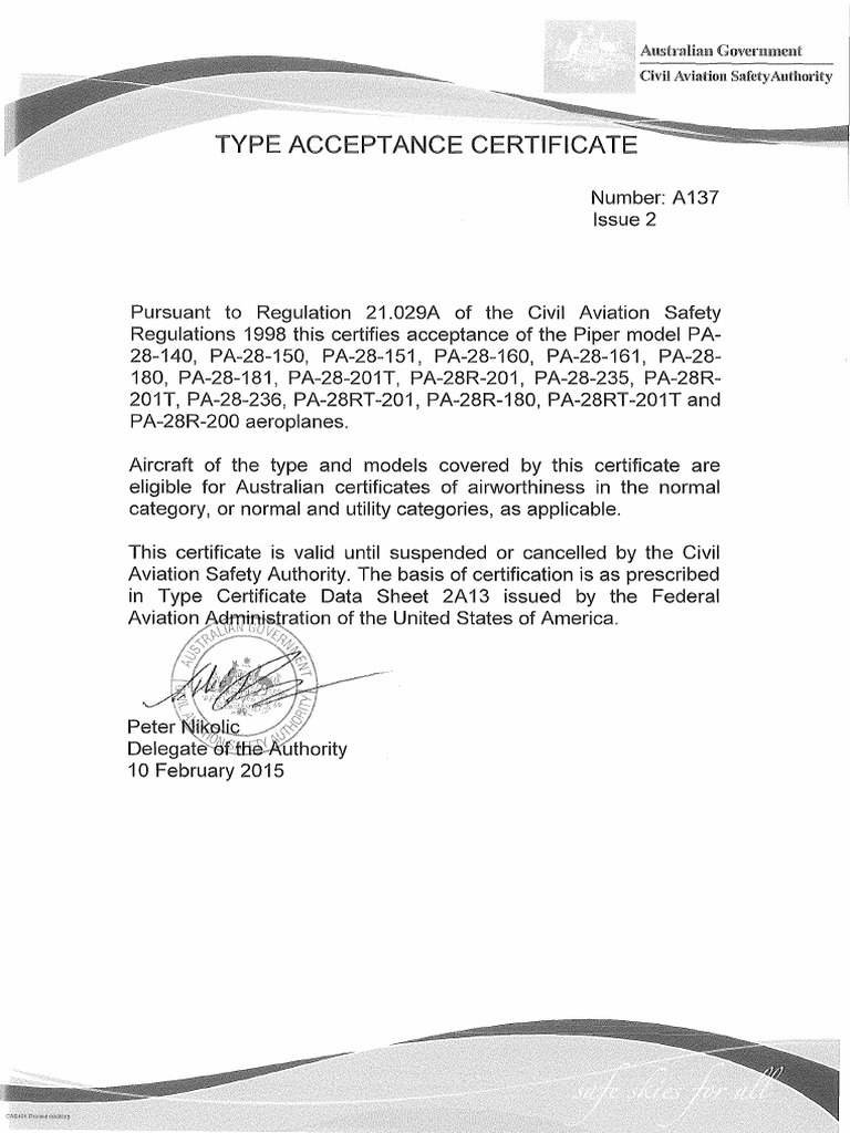 Type Acceptance Certificate A137 2 Piper | PDF