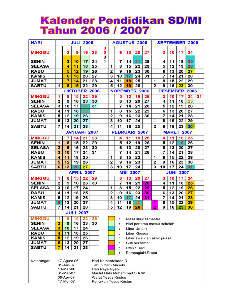 Kalender Pendidikan 2007 Lengkap | PDF