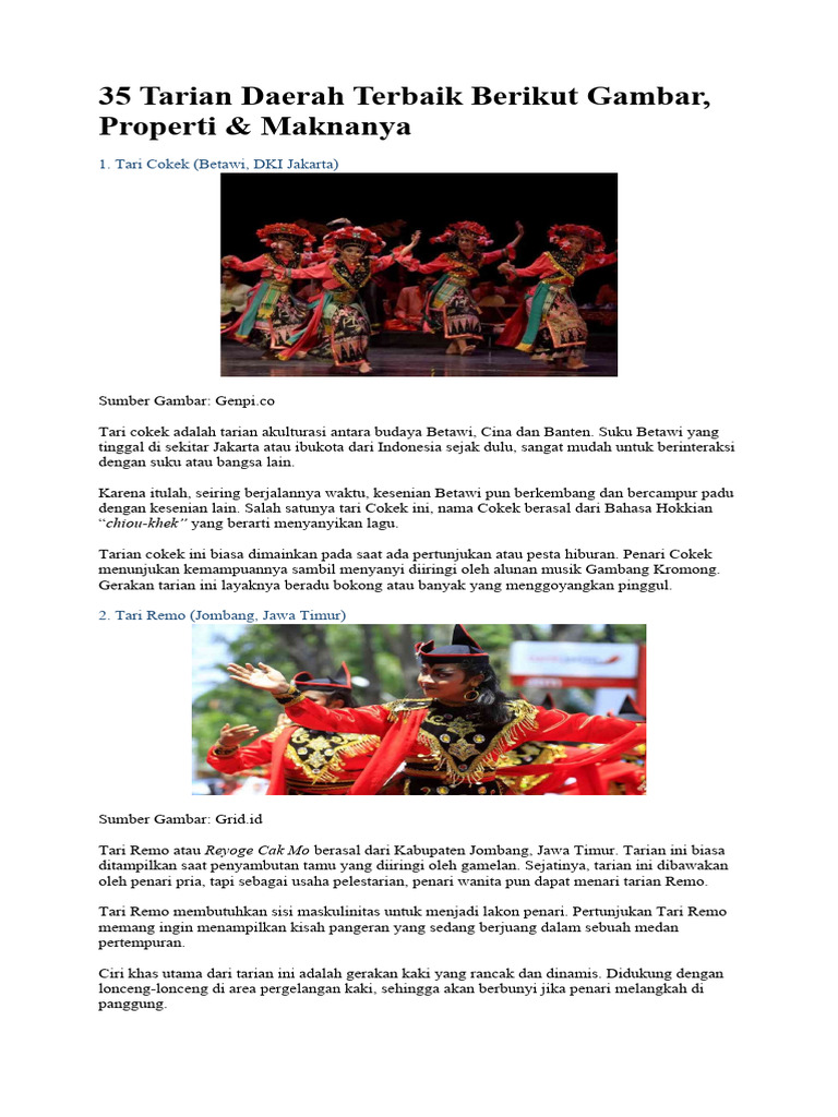 35 Tarian Daerah Terbaik Berikut Gambar | PDF | Seni