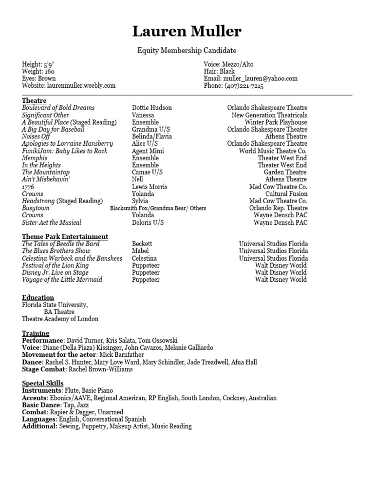 professional theatre resume 2023 | PDF