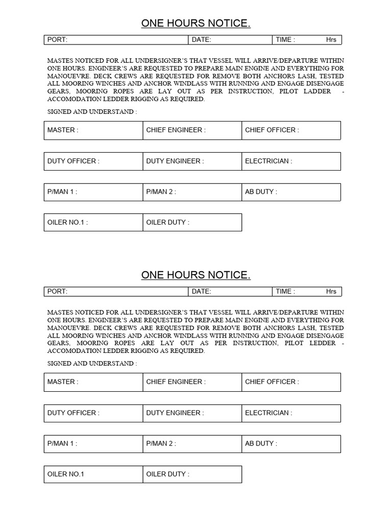 One Hours Notice | PDF