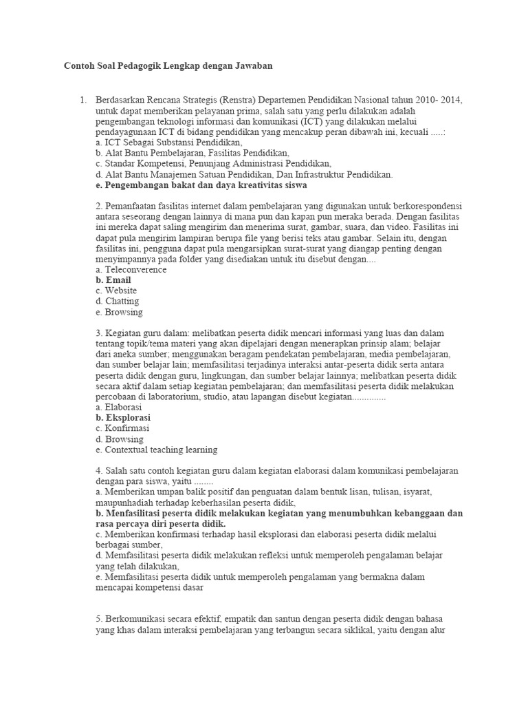 Contoh Soal Pedagogik Lengkap Dengan Jawaban | PDF