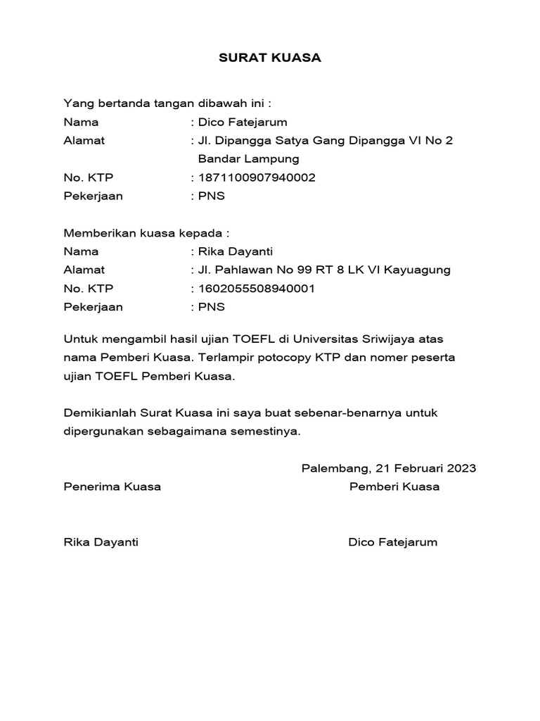 Surat Kuasa DC | PDF