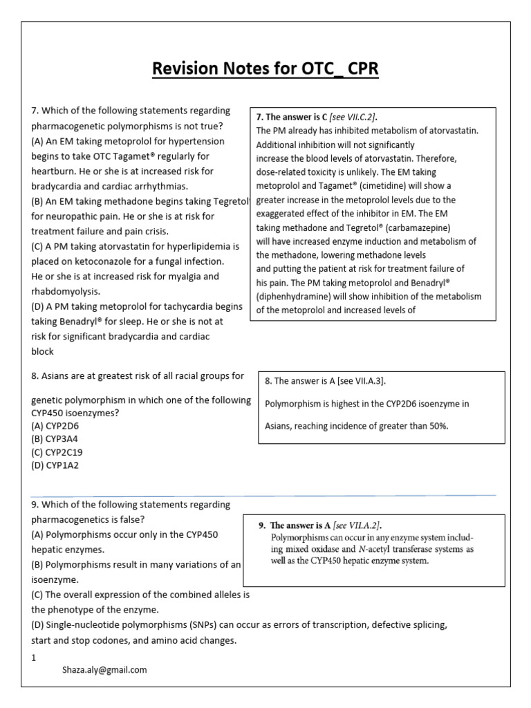 Revision Notes For OTC | PDF