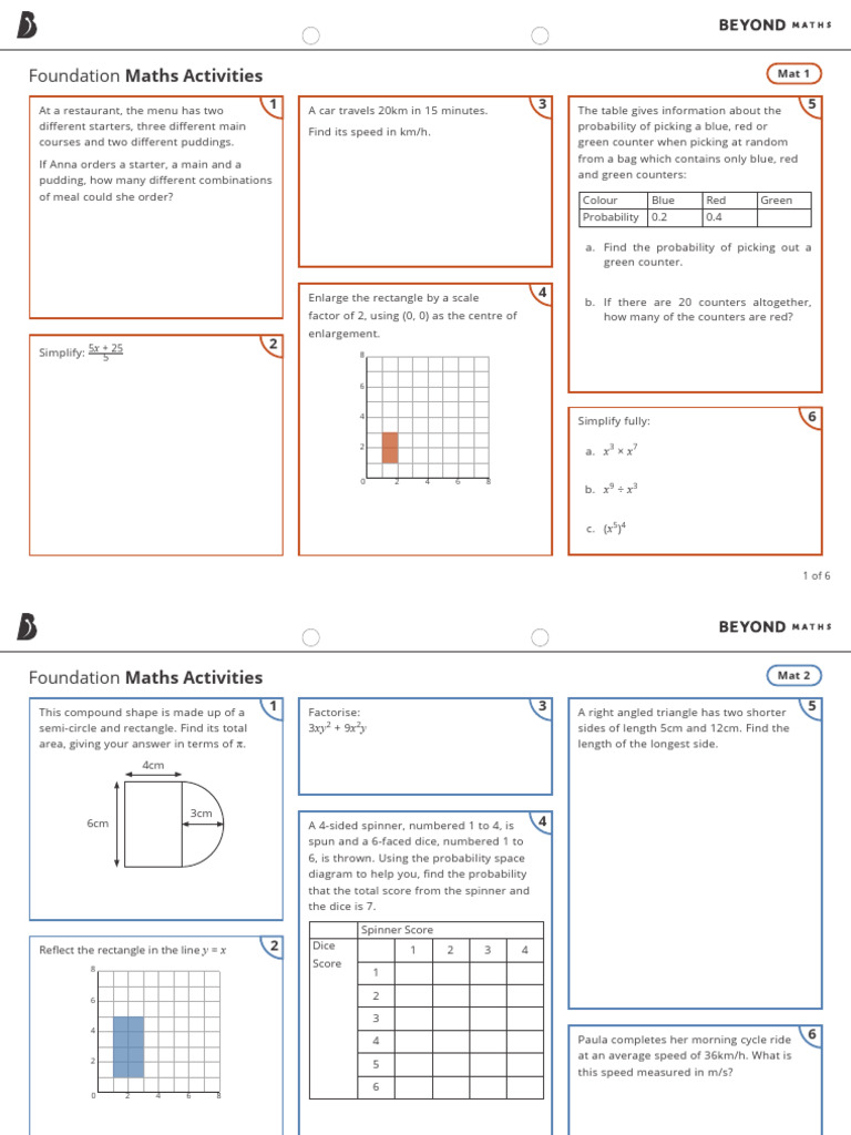 Foundation Maths Activities | PDF