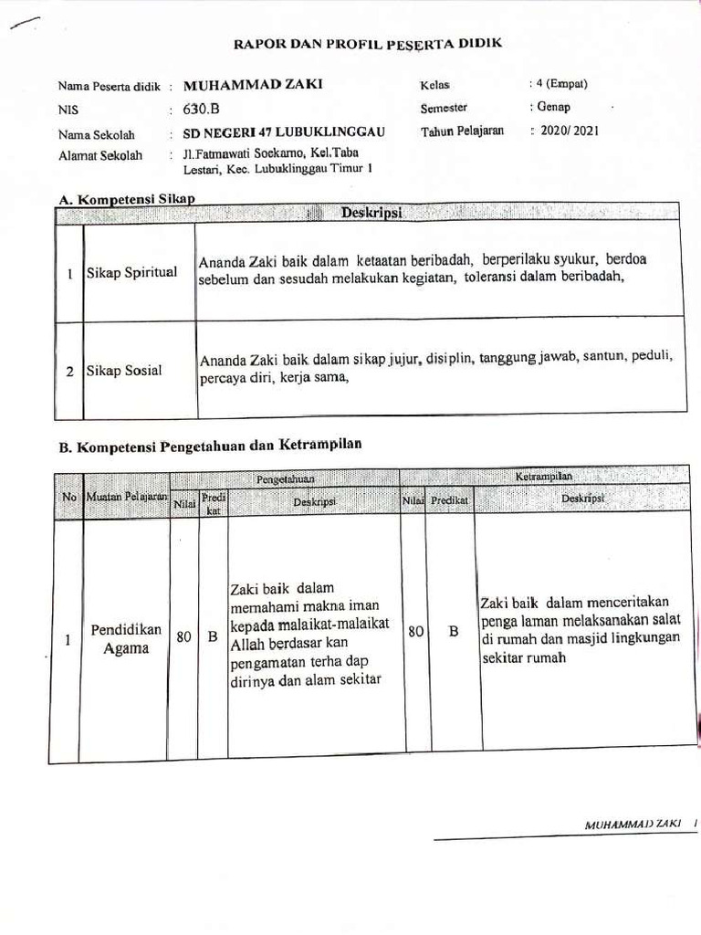 Rapot Zaki Fix | PDF