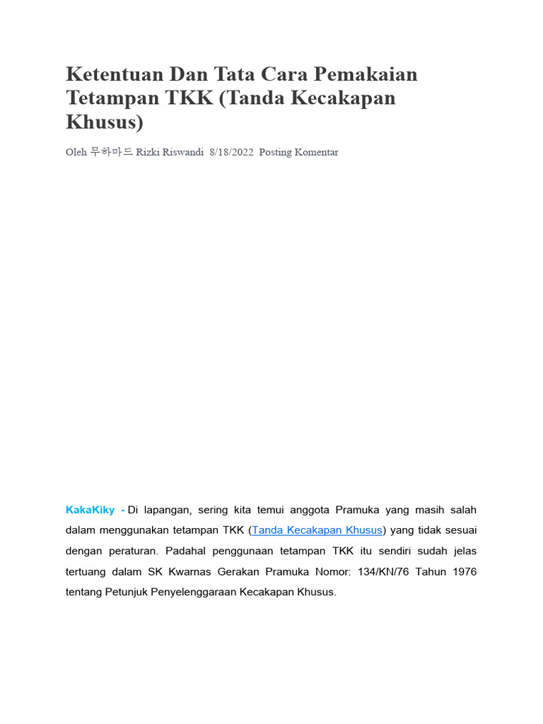 Ketentuan Dan Tata Cara Pemakaian Tetampan TKK | PDF