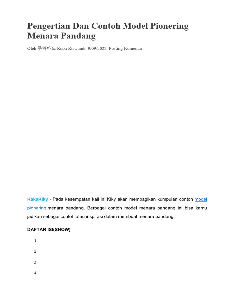Pengertian Dan Contoh Model Pionering Menara Pandang | PDF