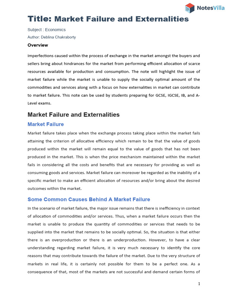 Market Failure and Externalities | PDF | Market (Economics) | Externality