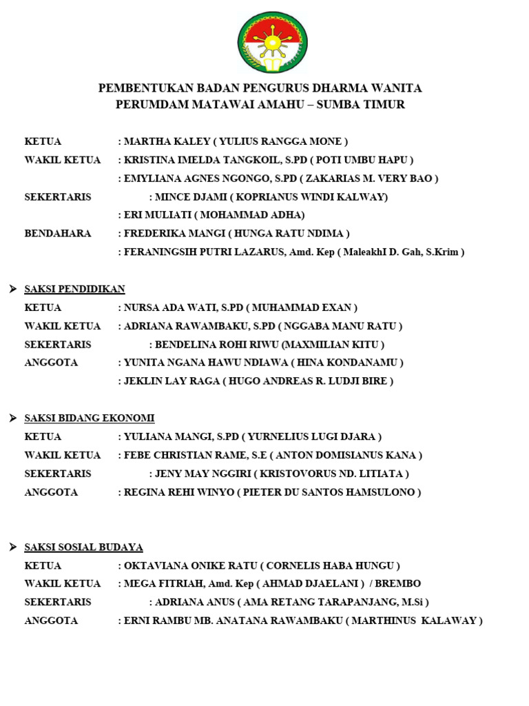 PEMBENTUKAN BADAN PENGURUS DHARMA WANITA (2) | PDF