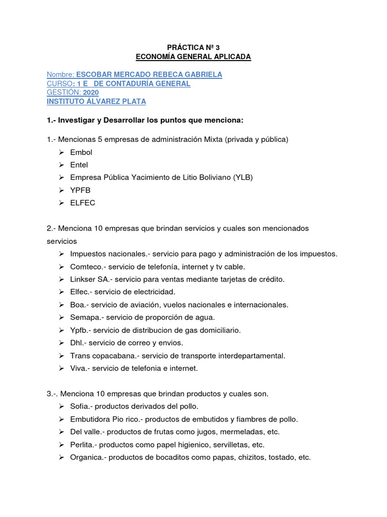 Practica #3 Economia General Rebeca | PDF | Oferta (economía) | Economias