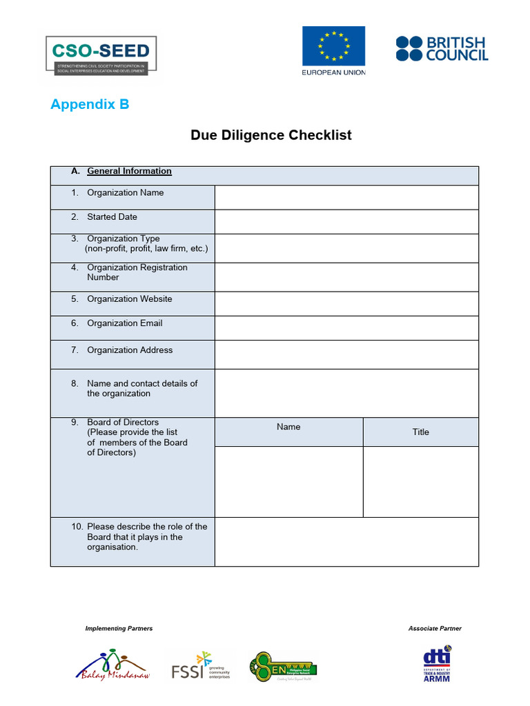 Appendix b Due Diligence Checklist - Sei Grant | PDF