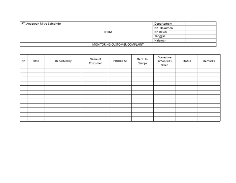 Customer Complaint Monitoring Form | PDF