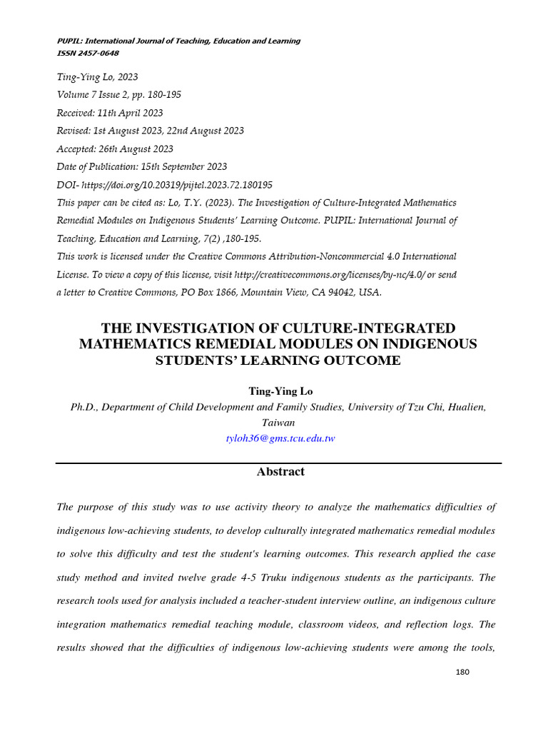 THE INVESTIGATION OF CULTURE-INTEGRATED MATHEMATICS REMEDIAL MODULES ON ...