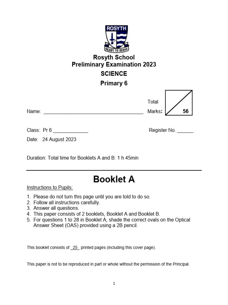 2023 P6 STD Sci Prelim Booklet A | PDF | Photosynthesis | Atmosphere Of ...