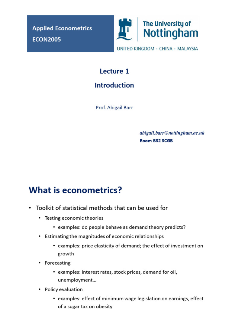 ECON2005 Lecture1 Slides 1 Per Page | PDF