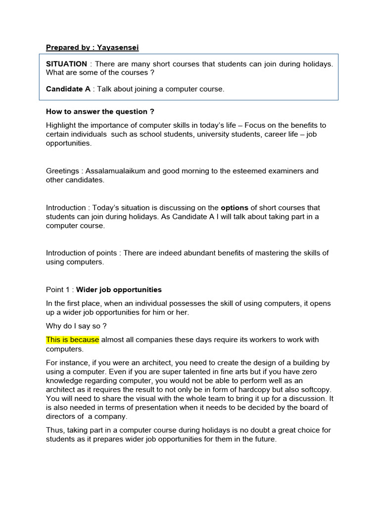 Sample Asnwer For Muet Speaking Test Part 1 | PDF