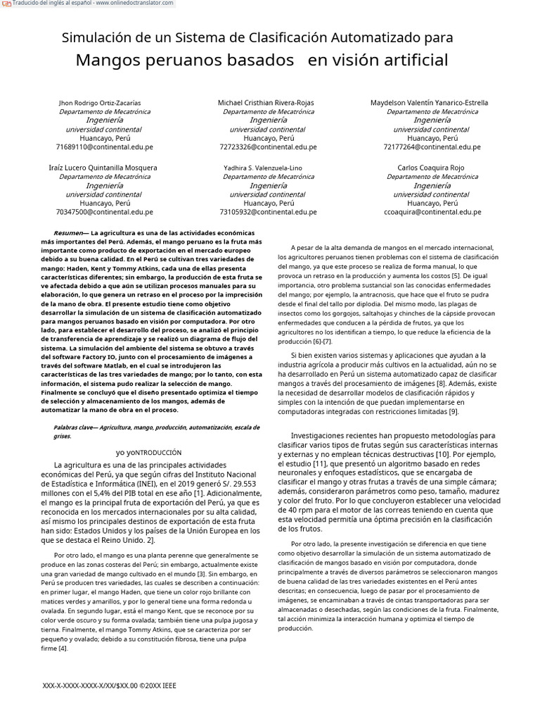 Simulation of An Automated Sorting System For Peruvian Mangoes Based On ...