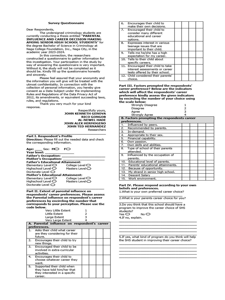 Survey Questionnaire | PDF