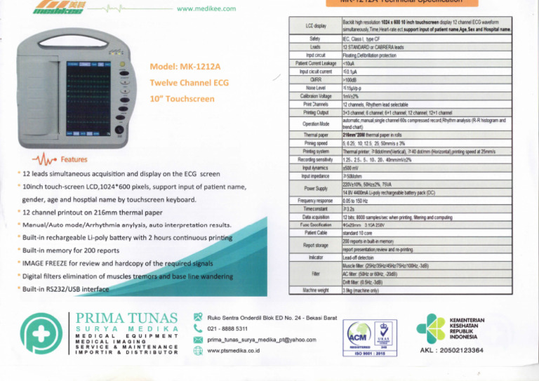 Ecg Medikee Mk-1212a | PDF