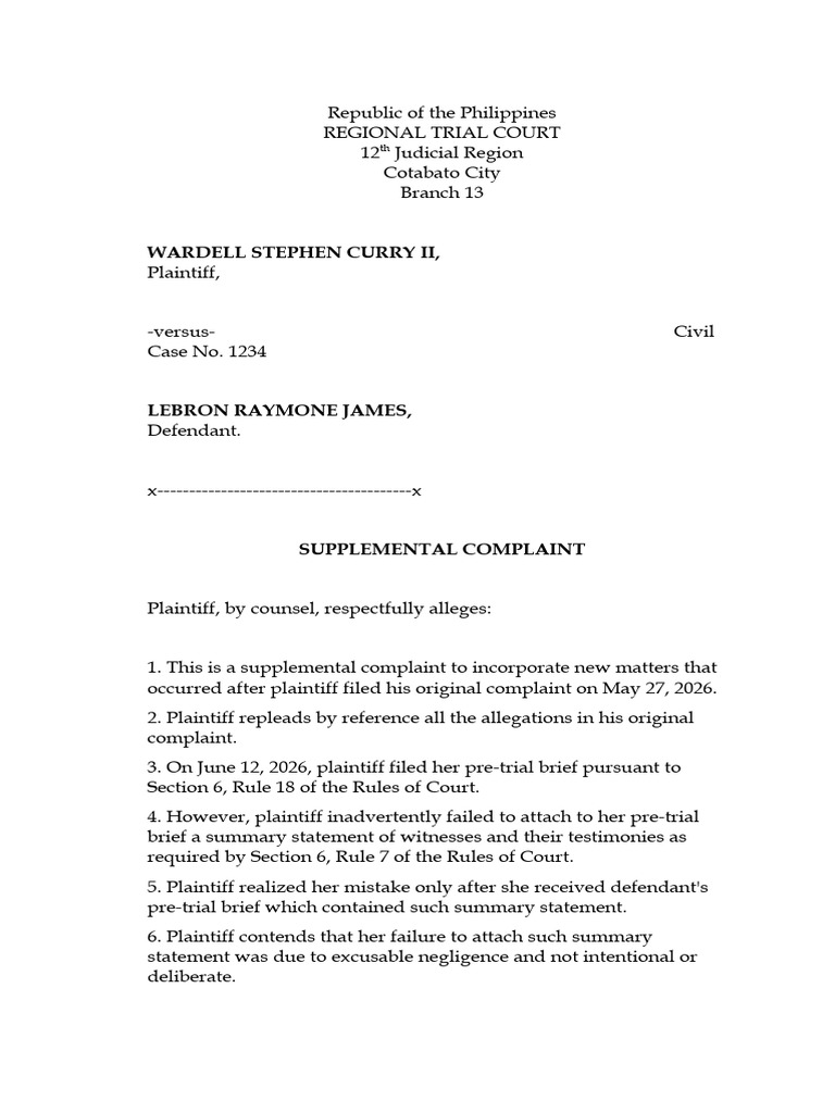 DRAFT Supplemental Pleading | PDF | Complaint | Perjury