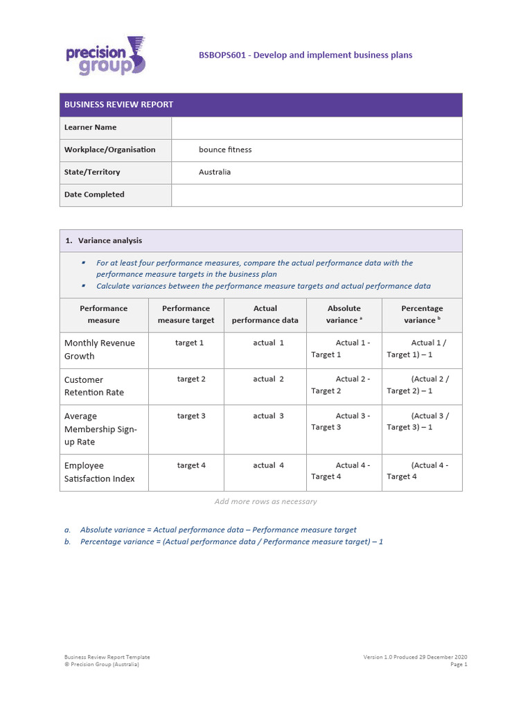 Business Review Report Template | PDF | Data Analysis | Performance ...