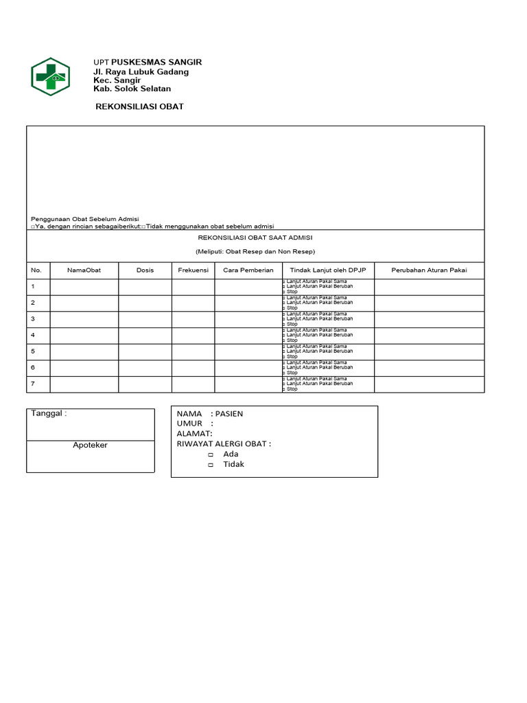 Form Rekonsiliasi Obat 23 SANGIR | PDF